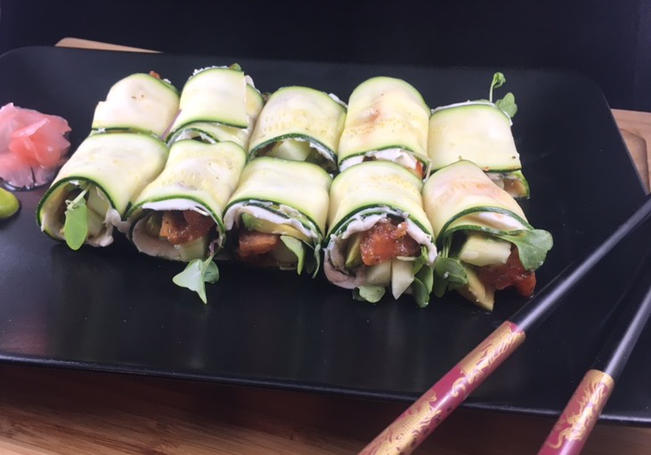 Zucchini Sushi Rolls with Spicy Tomato Ahi | Veggies at Tiffani’s